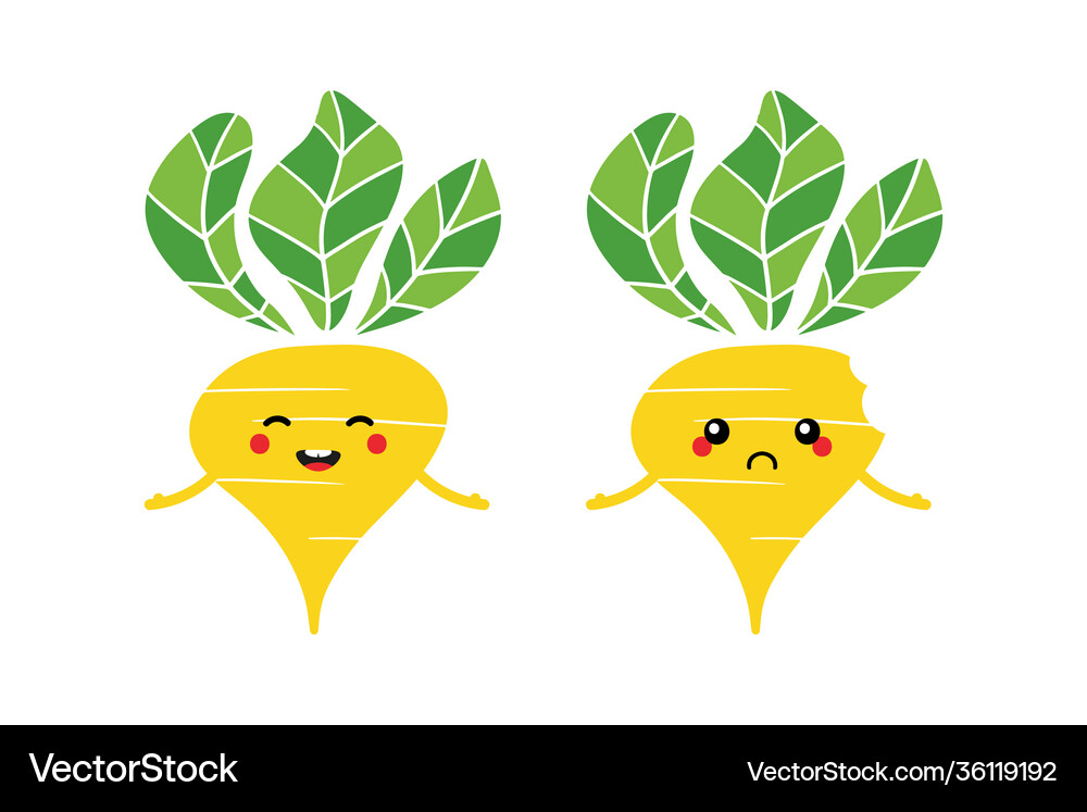 Yellow turnip characters happy and sad Royalty Free Vector