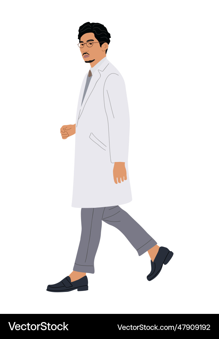 Young man doctor physician walking side view Vector Image