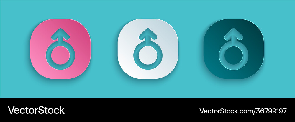 Paper cut mars symbol icon isolated on blue Vector Image
