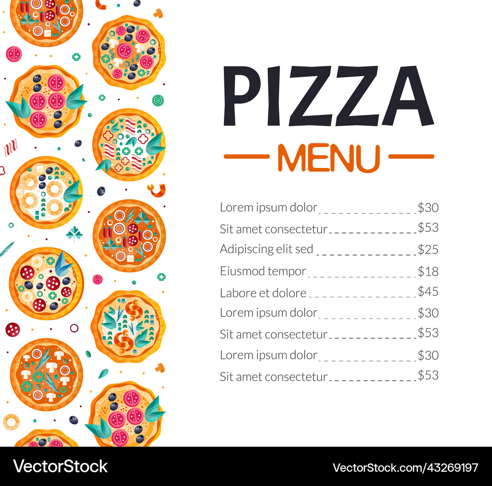 Pizza house creative menu design with baked round Vector Image