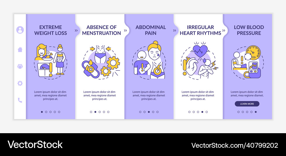Anorexia symptoms purple and white onboarding Vector Image
