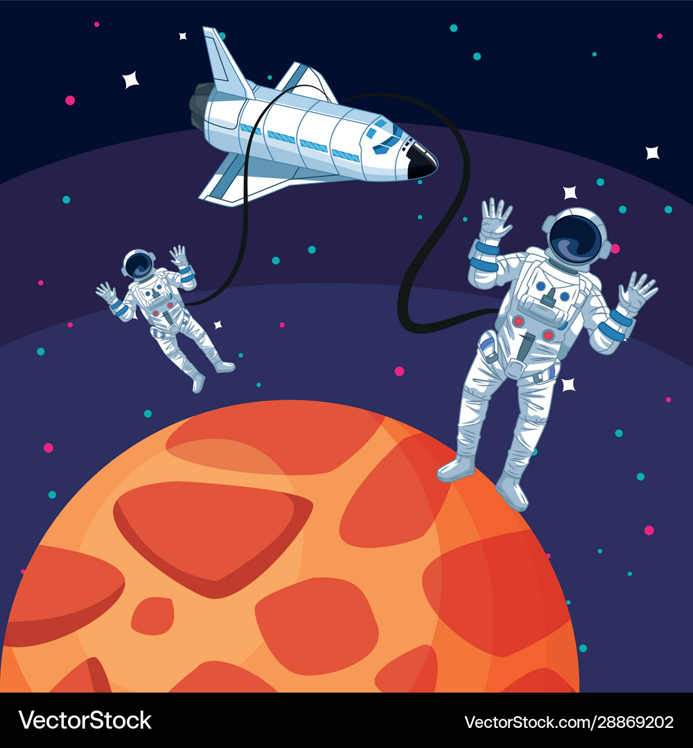 Astronauts spacecraft planet universe stars space Vector Image