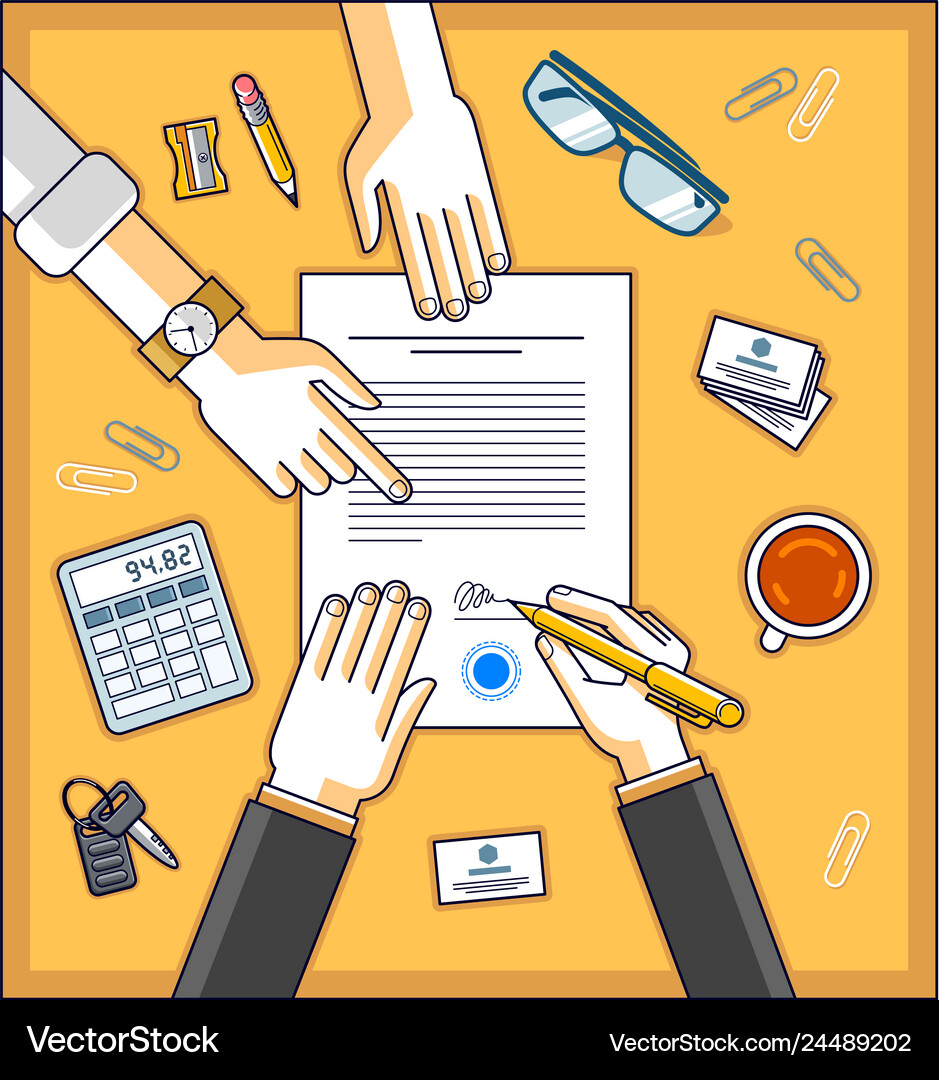 Bank customer write a sign on financial form Vector Image