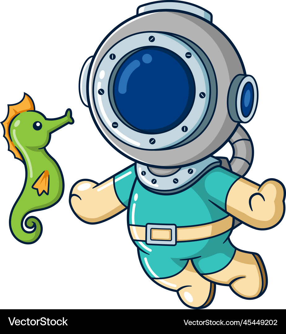 Delighted diver happily plays with a cute sea Vector Image
