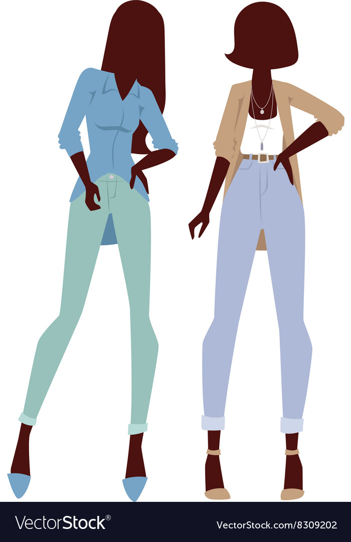 Fashion looks pure beauty two girls colored Vector Image