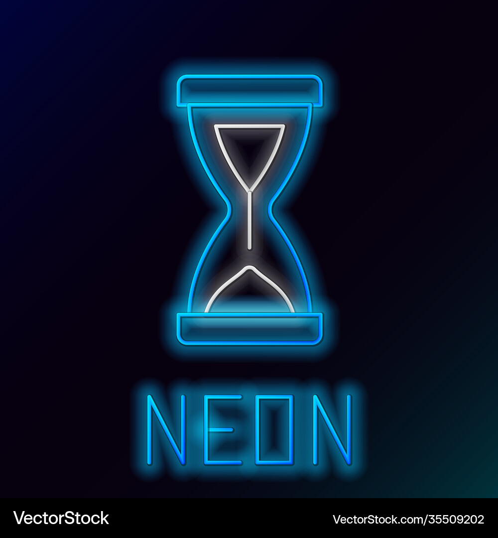 Glowing neon line old hourglass with flowing sand Vector Image
