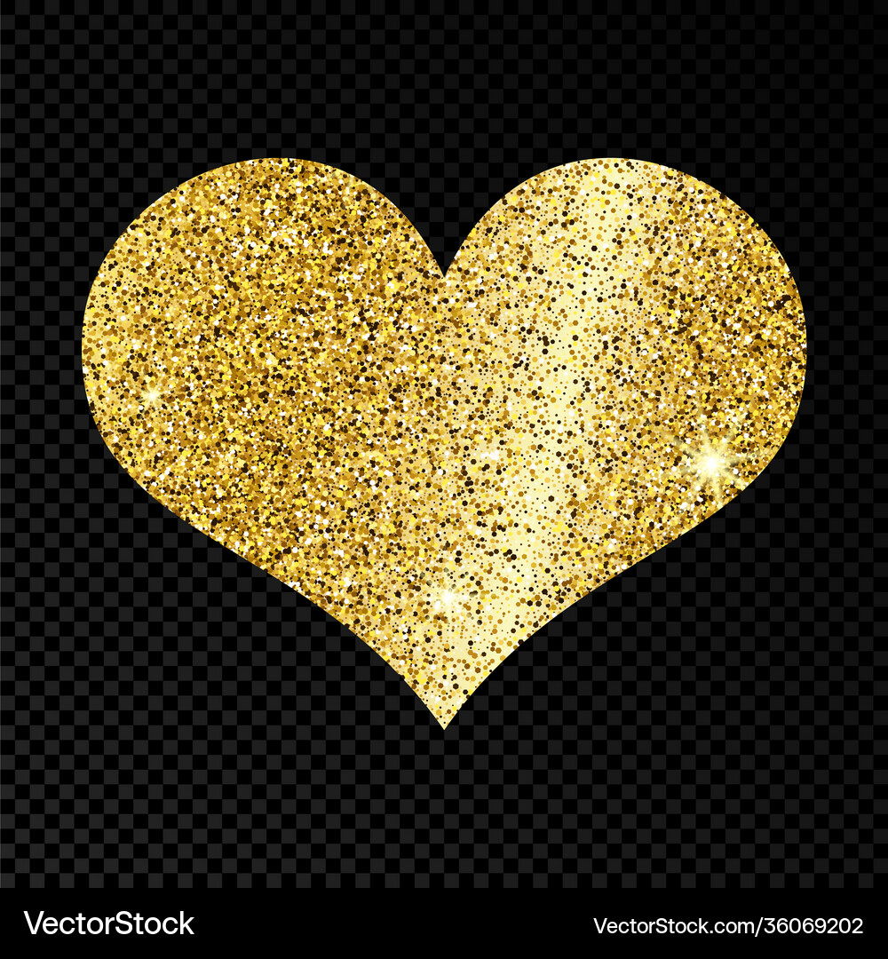 Gold glittering heart on dark transparent Vector Image