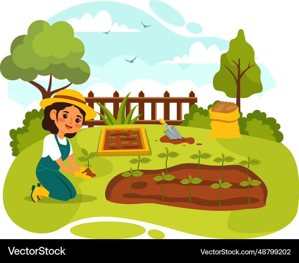 Growing vegetables with harvest farming various Vector Image