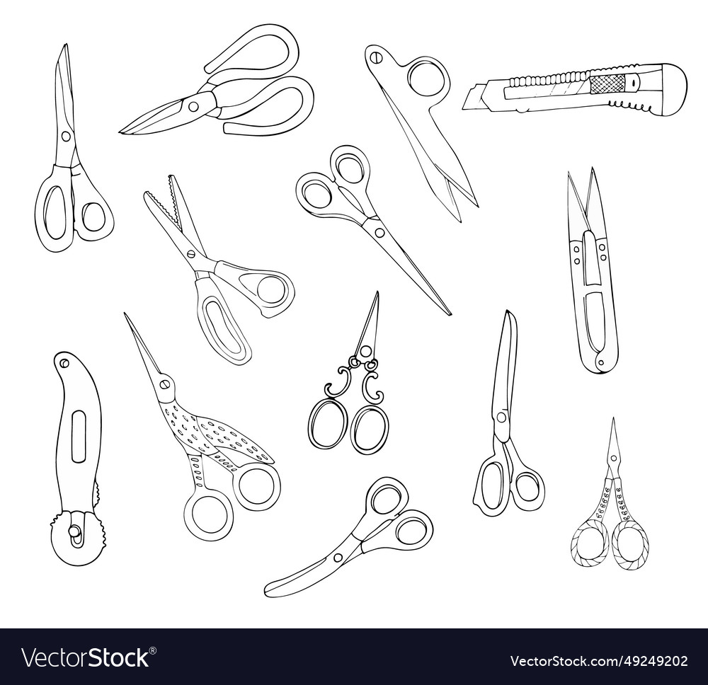 Hand drawn scissors set Royalty Free Vector Image
