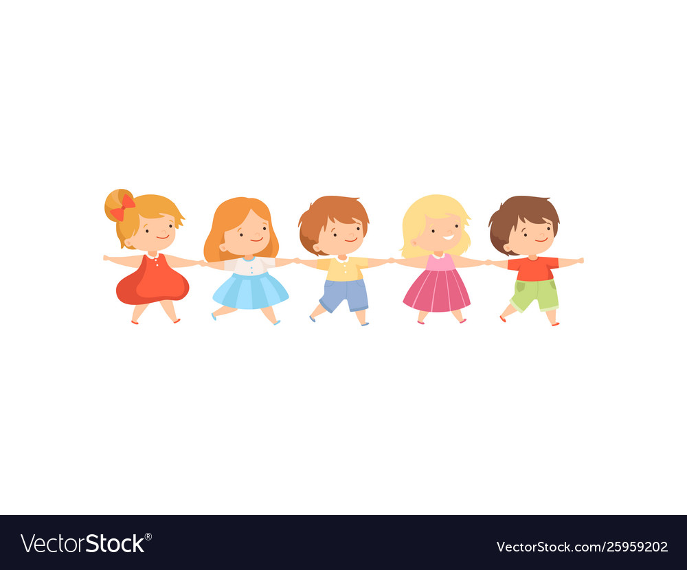 Kids standing together holding hands cute little Vector Image