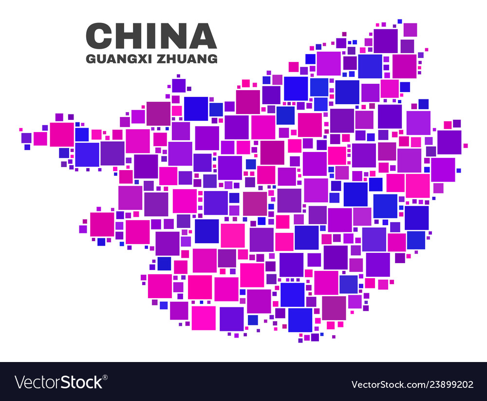 Mosaic guangxi zhuang region map of square items Vector Image