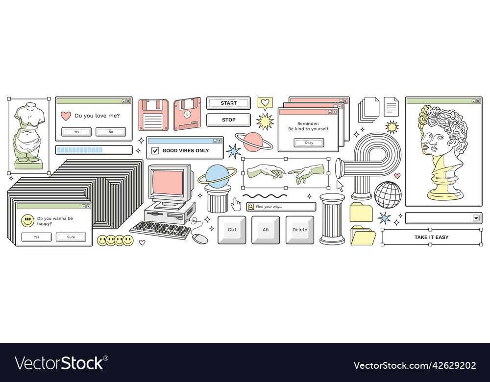 Old computer aestethic retro pc elements Vector Image Old computer aestethic retro pc elements Vector Image