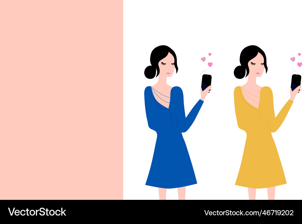 Retro girl with mobile variants - blue yellow Vector Image
