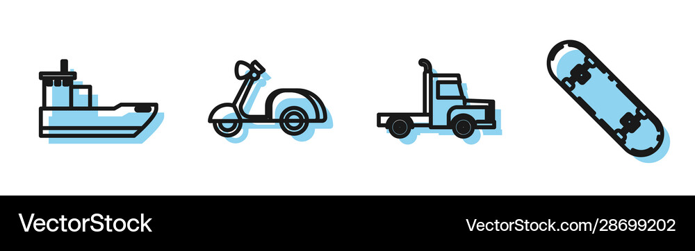 Set line delivery cargo truck vehicle cargo ship Vector Image
