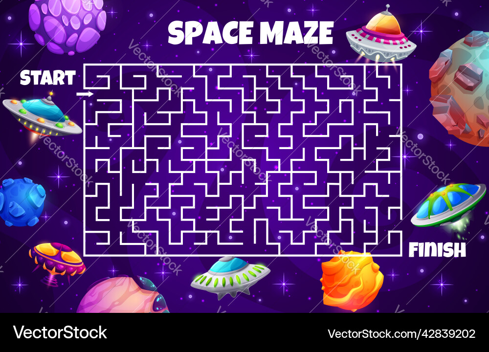 Space labyrinth maze help ufo to find planet Vector Image