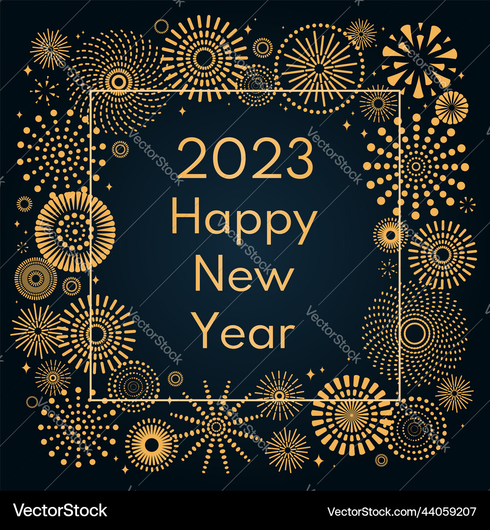 2023 new year golden geometric fireworks frame Vector Image