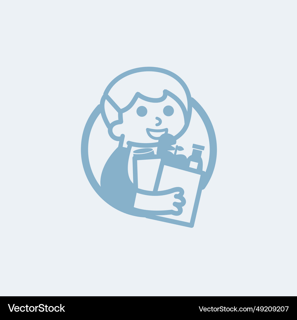 A friendly errand boy carrying groceries logo Vector Image