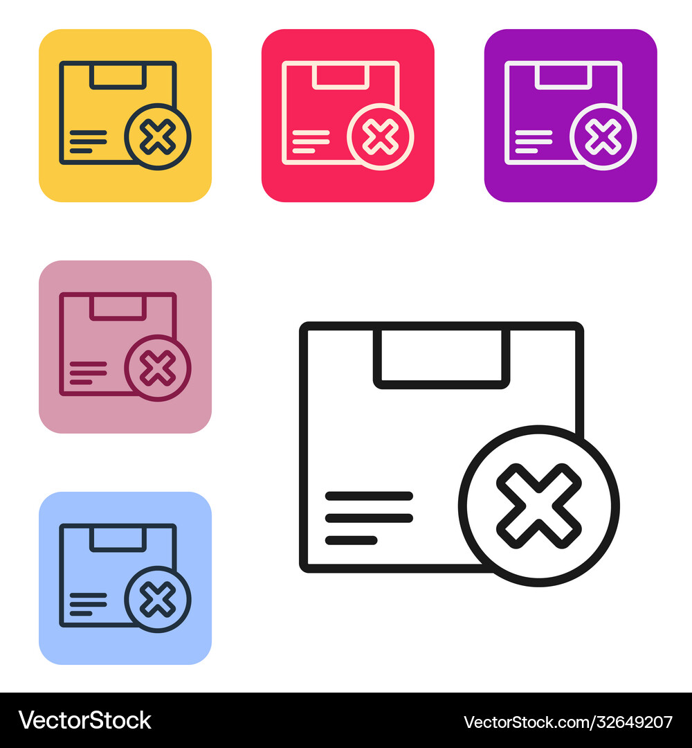 Black line carton cardboard box and delete icon Vector Image
