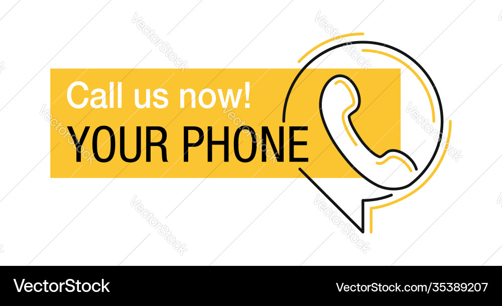 Call us yellow block for phone number Royalty Free Vector