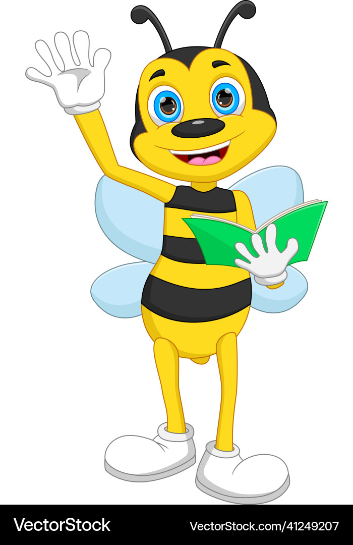 Cartoon cute bee holding book on white background Vector Image