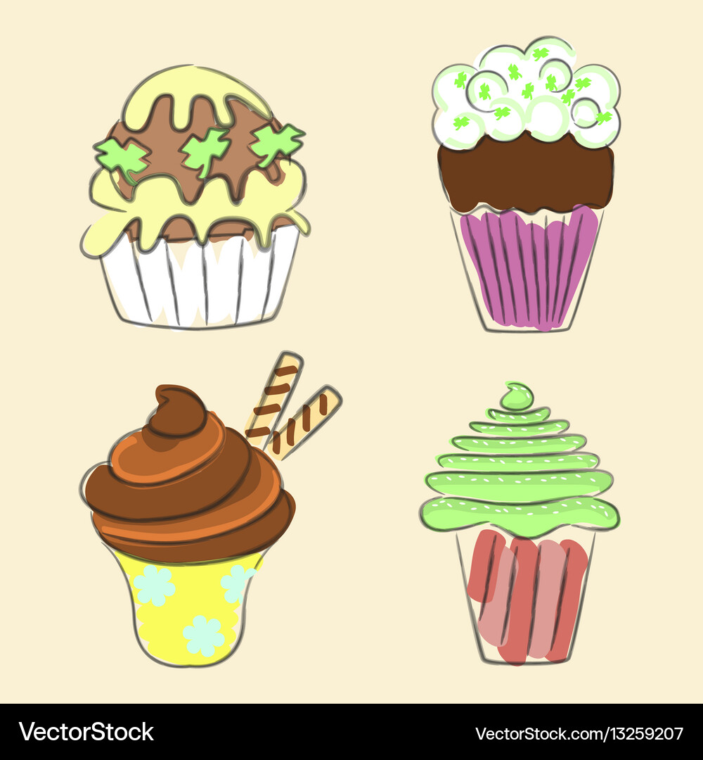 Collection of hand drawn cupcakes Royalty Free Vector Image