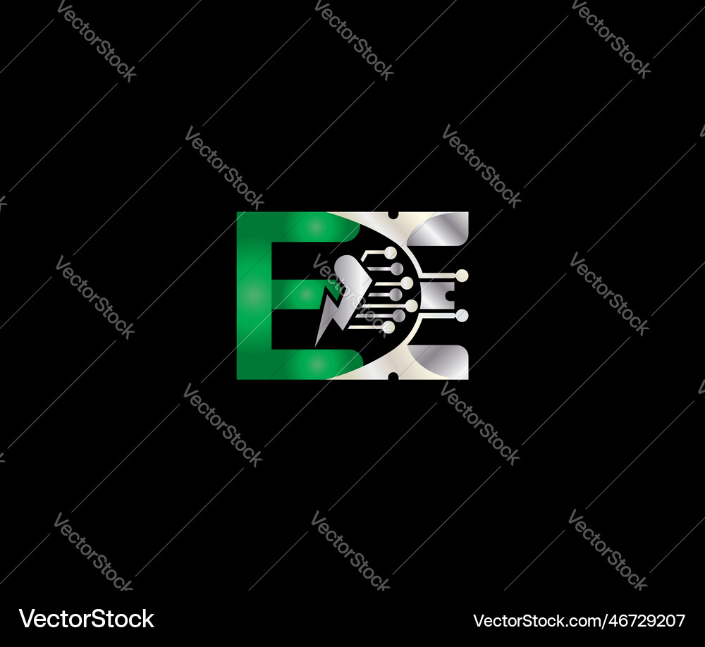Ee letter logo design green or silver color Vector Image