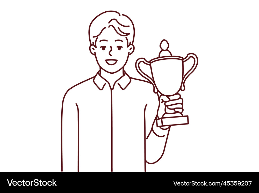 Man holding gold prize celebrating win Royalty Free Vector