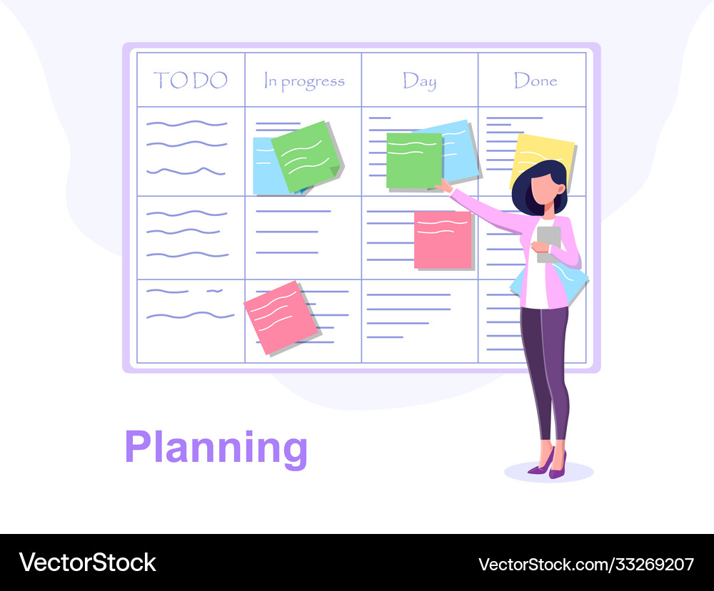 Planning concept wit woman at notice board Vector Image
