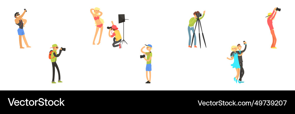 Professional photographer with camera take photo Vector Image