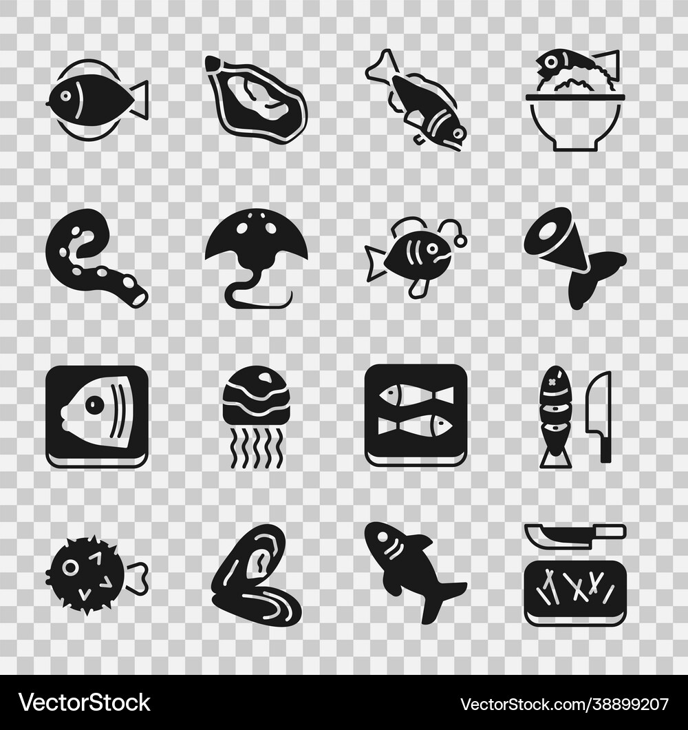 Set cutting board and knife fish with sliced Vector Image