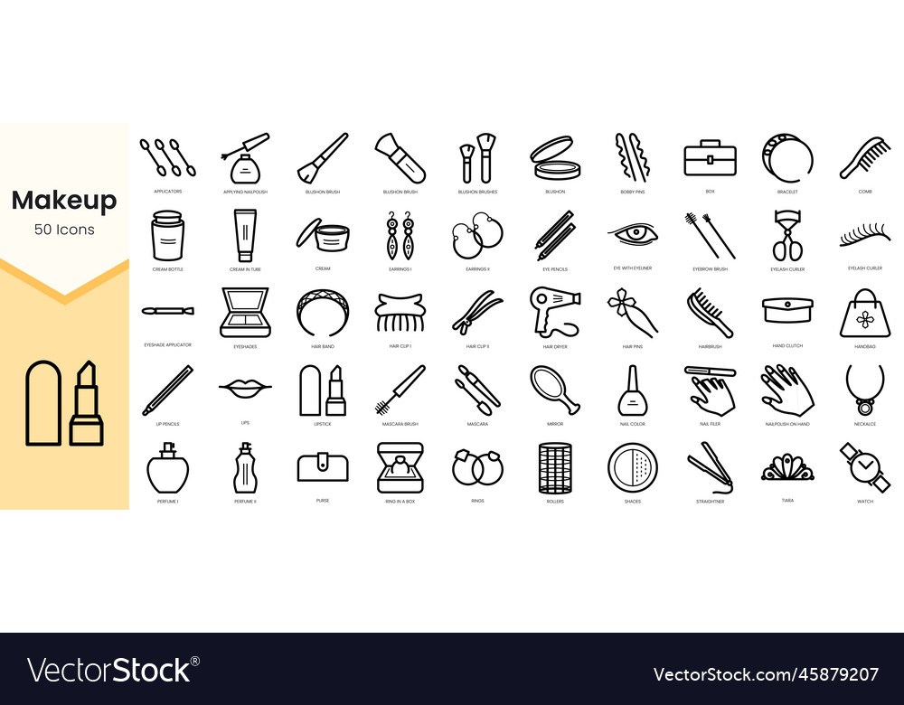 Set of makeup icons simple line art style icons Vector Image