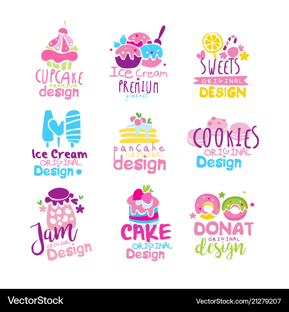 Sweets logo original design set kids menu badges Vector Image