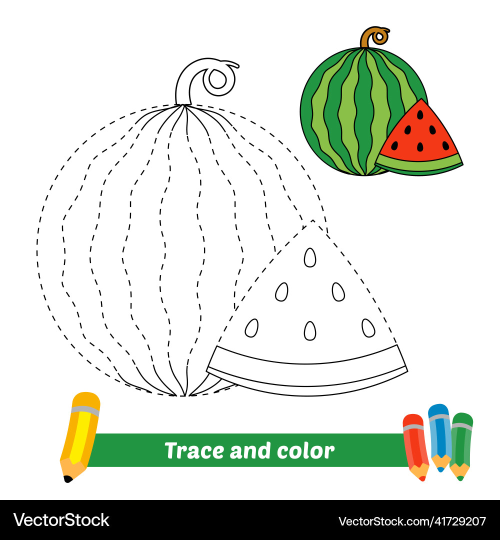 Trace and color for kids watermelon Royalty Free Vector