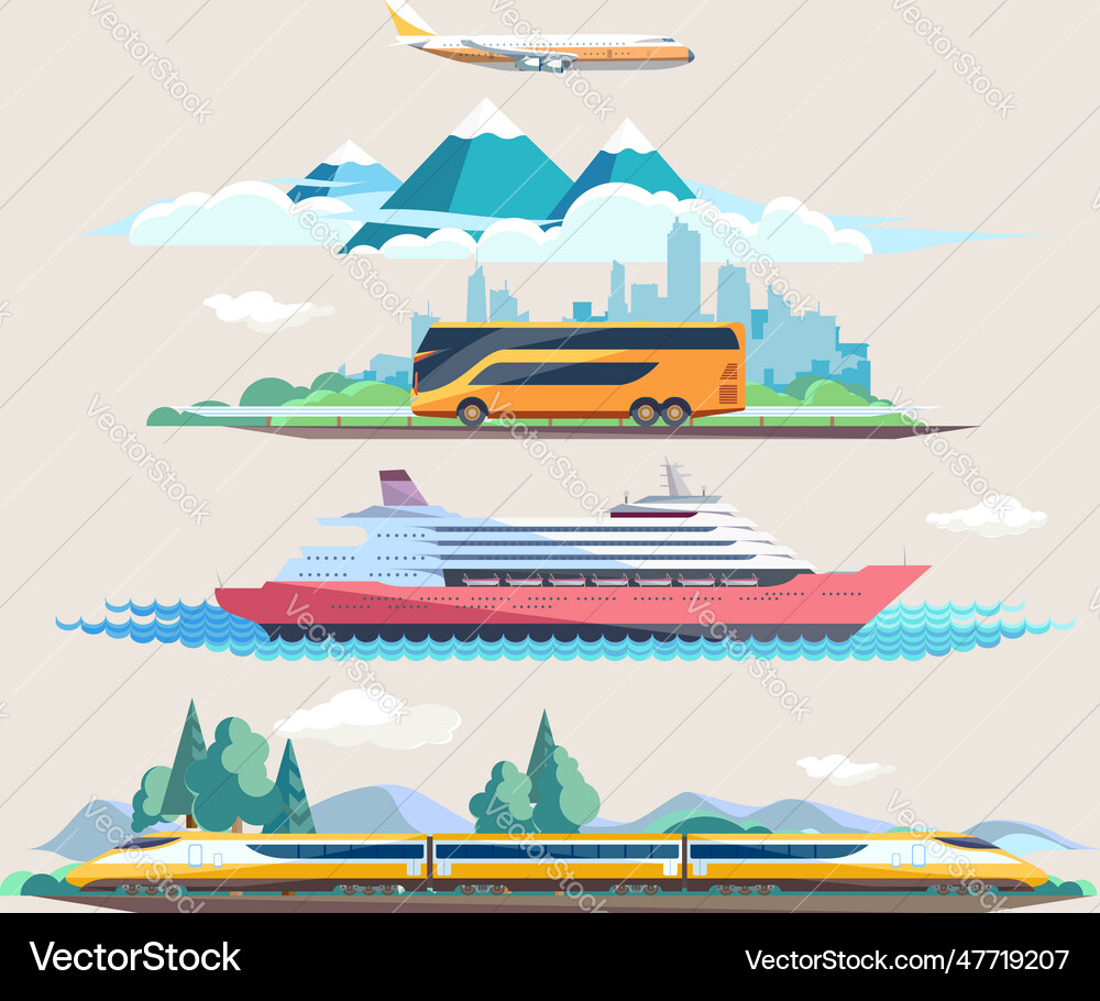 Travel to different transport flat design Vector Image