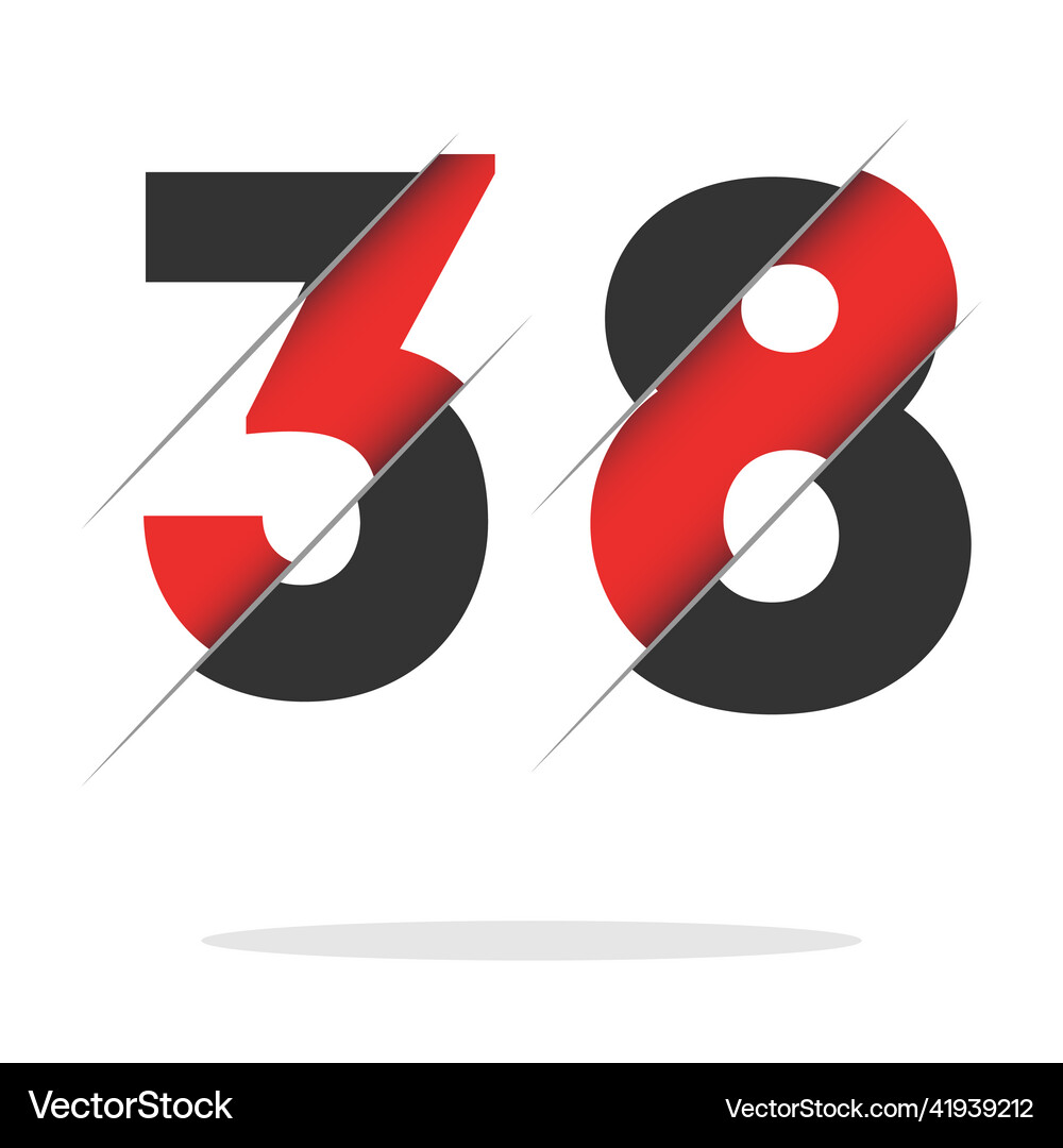 38 3 8 number logo design with a creative cut Vector Image