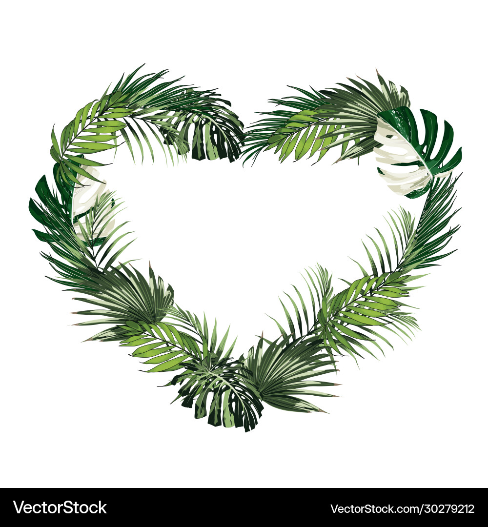 Decorative heart with tropical leaves Royalty Free Vector