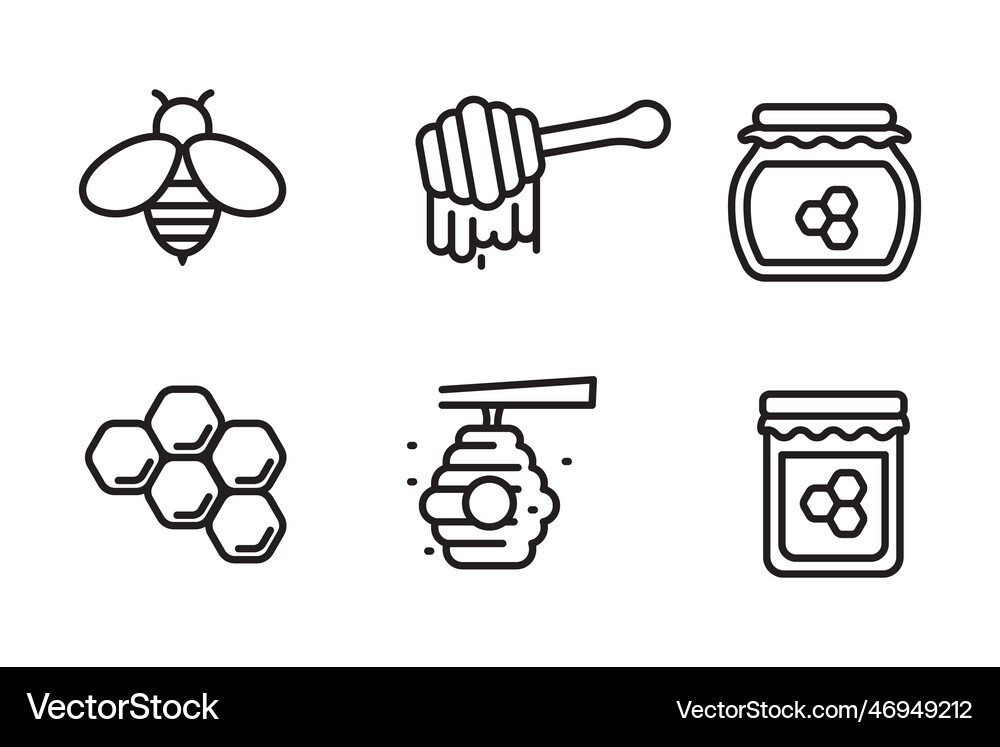 Honey and bee icon in linear style Royalty Free Vector Image
