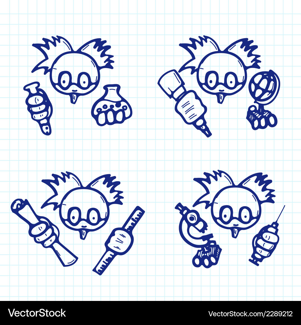 Icons of scientists with tools Royalty Free Vector Image