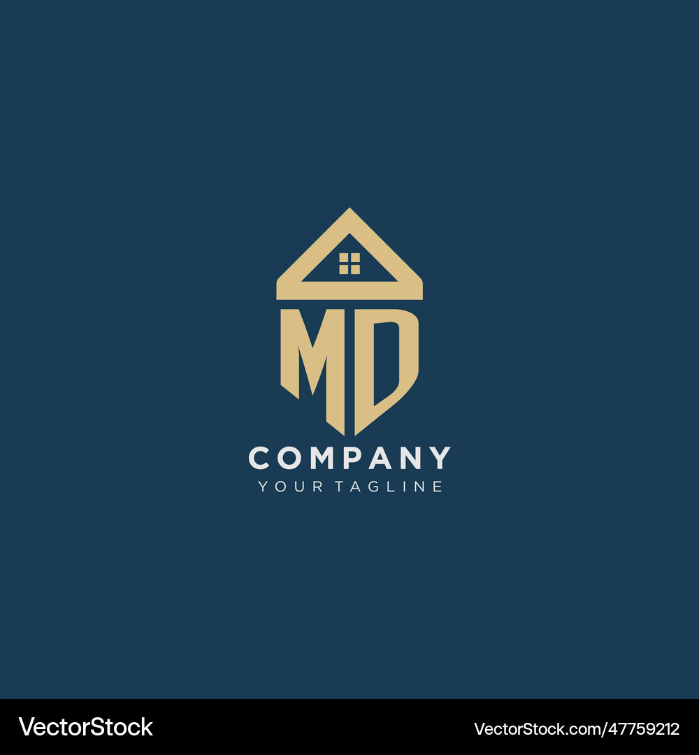 Initial letter md with simple house roof creative Vector Image