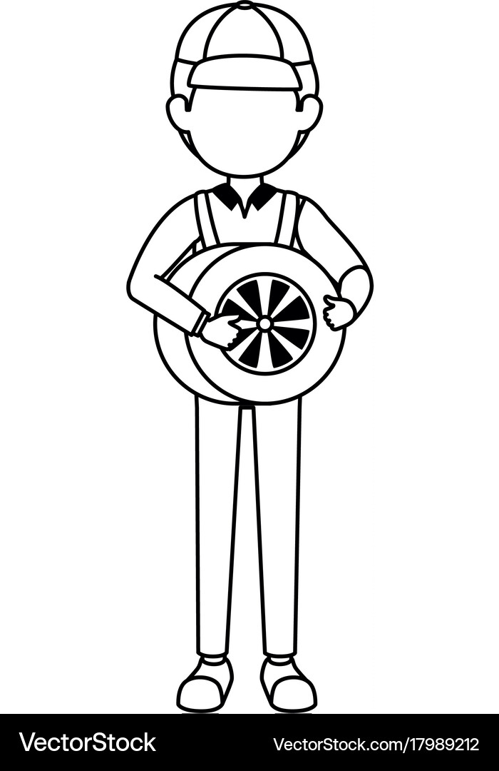 Mechanic with tire avatar character Royalty Free Vector