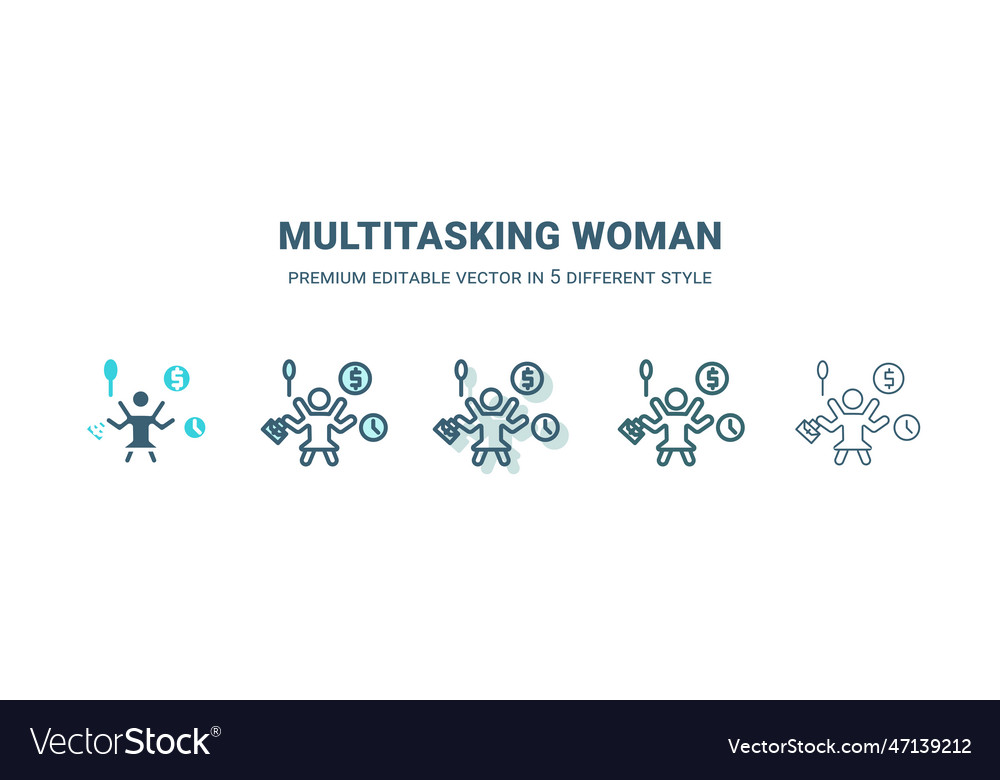 Multitasking woman icon in 5 different style Vector Image