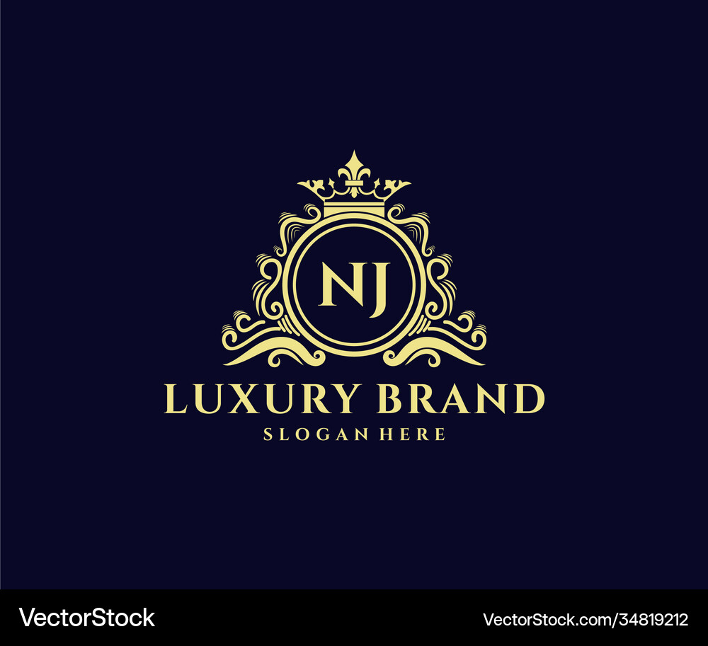 Nj initial letter gold calligraphic feminine Vector Image