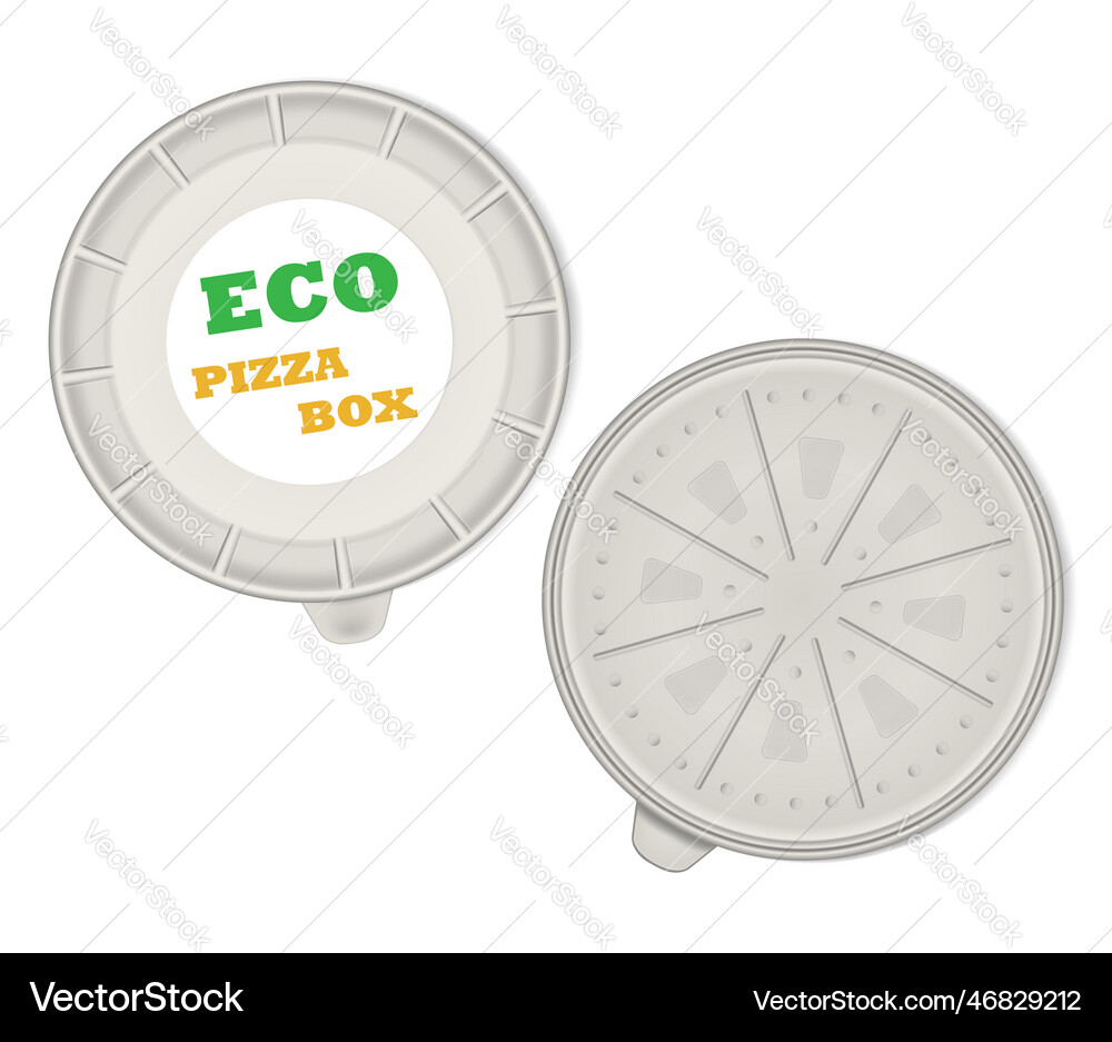 Open round eco pizza box with label sticker Vector Image
