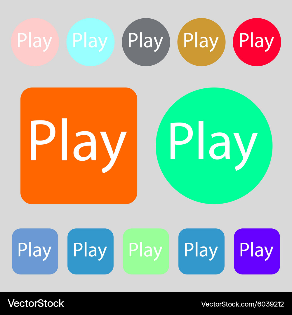 Play sign icon symbol 12 colored buttons flat Vector Image