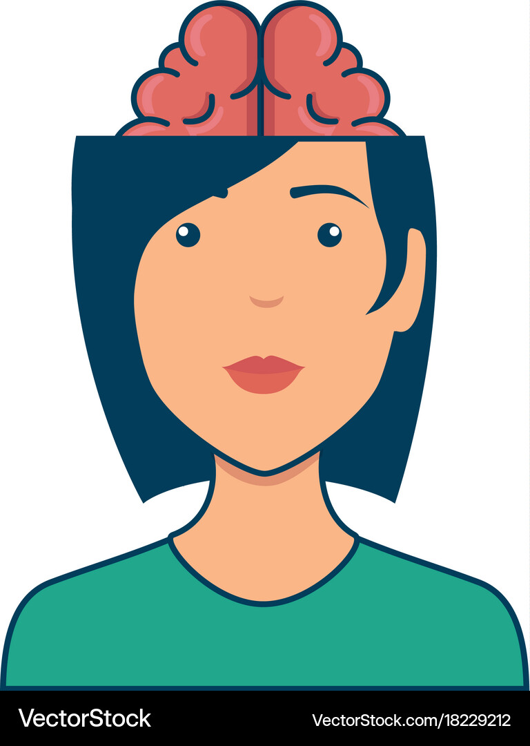 Woman with brain avatar character Royalty Free Vector Image