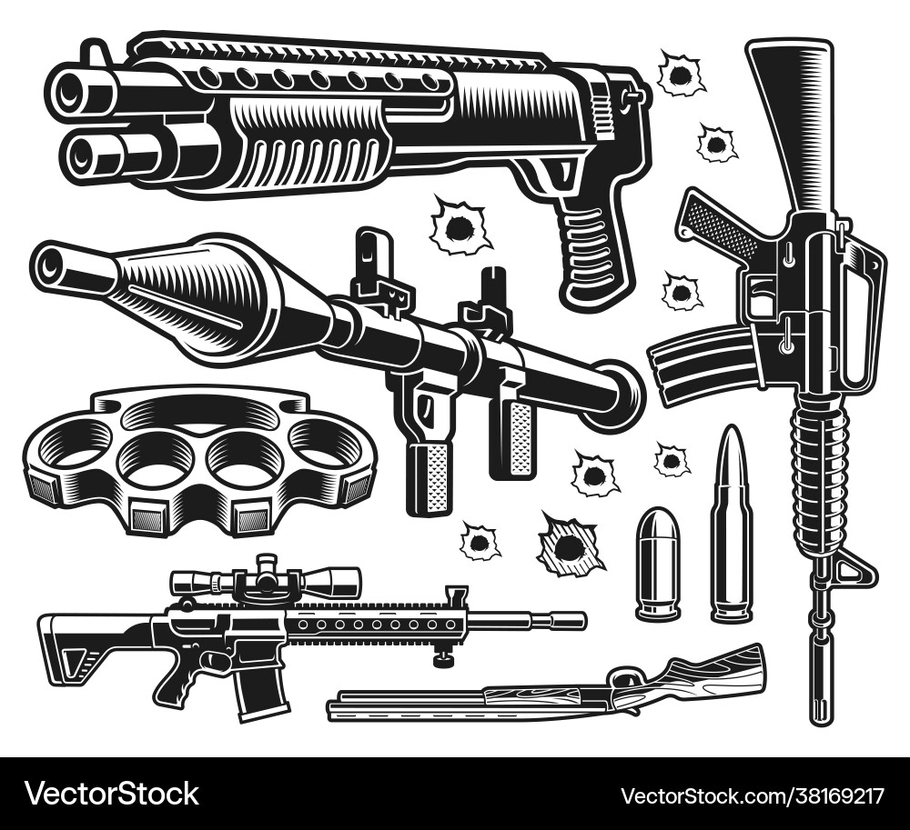 A set black and white weapon isolated on white Vector Image