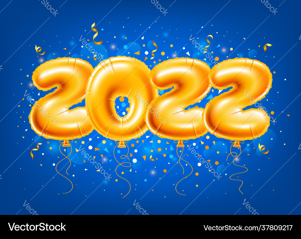 Balloons numbers 2022 on blue festive background Vector Image