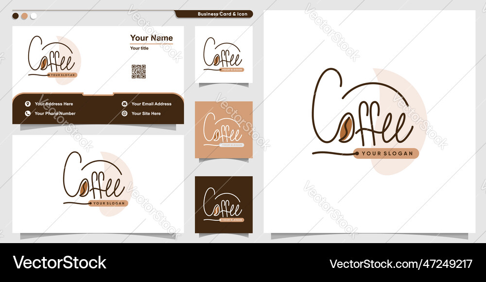 Coffee logo with handwriting line art style Vector Image