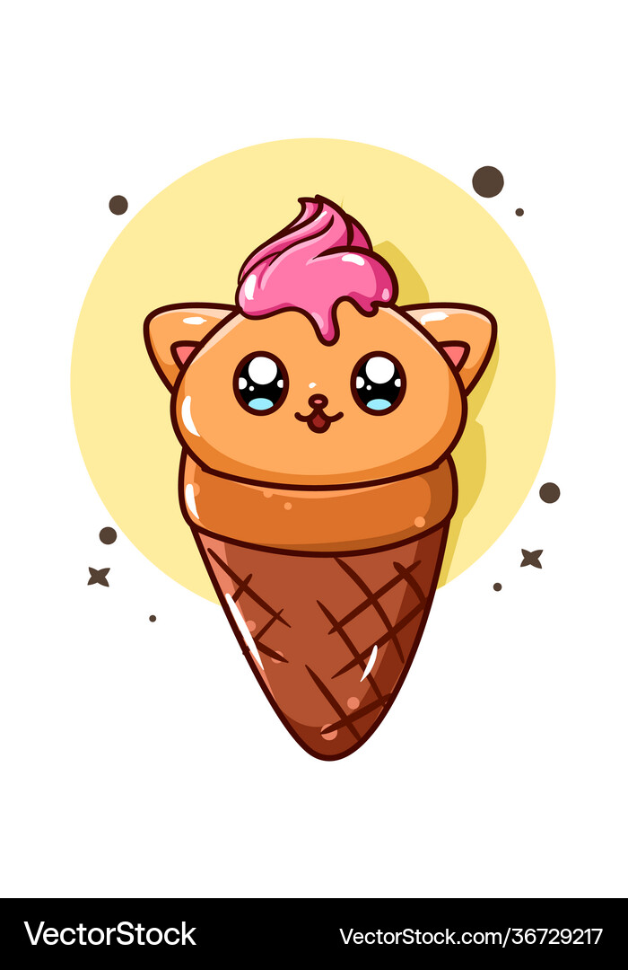 Cute ice cream cat cartoon Royalty Free Vector Image