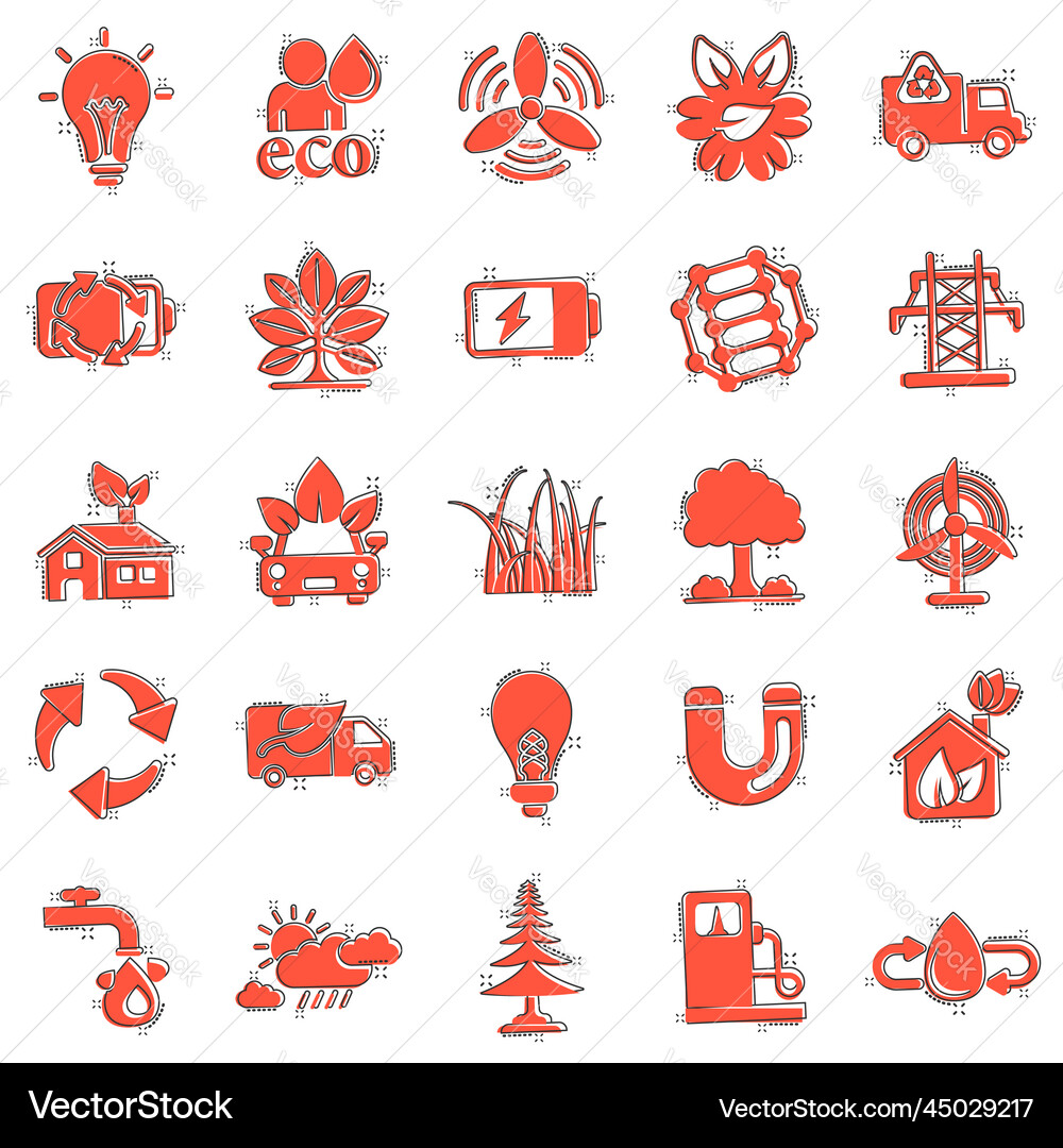 Eco environment icons set in comic style ecology Vector Image